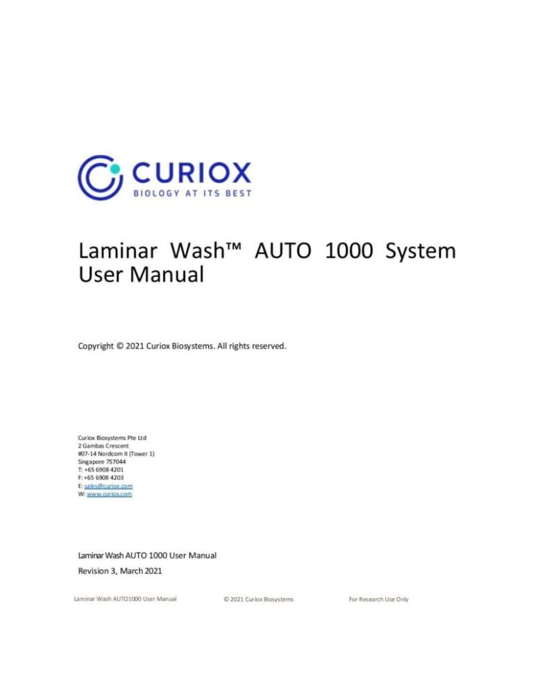 User Manual—AUTO 1000 System - Curiox Biosystems