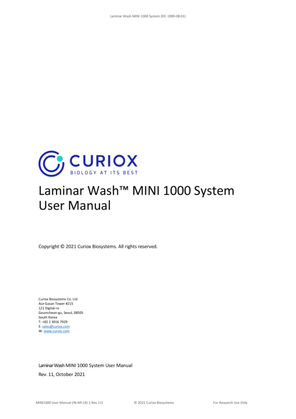 User Manual—MINI1000 System - Curiox Biosystems