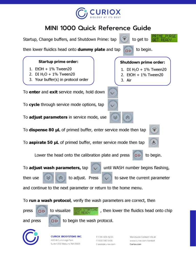 Quick Reference Guide—MINI1000 System - Curiox Biosystems